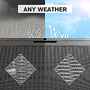 JUMMICO 100 Gallon Large Resin Deck Box Waterproof Outdoor Indoor Storage Box Imitation Rattan Storage Lockable Container for Garden Pool Cushions Patio Furniture (Gray)