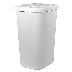 GGlzxfnc Solid Color 13.3 Gal Touch Top Plastic Trash Can, Spring Loaded Lid Garbage Bin for Kitchen,Home, Bedroom, Bathroom,Office & Slim Space-Saving (White)