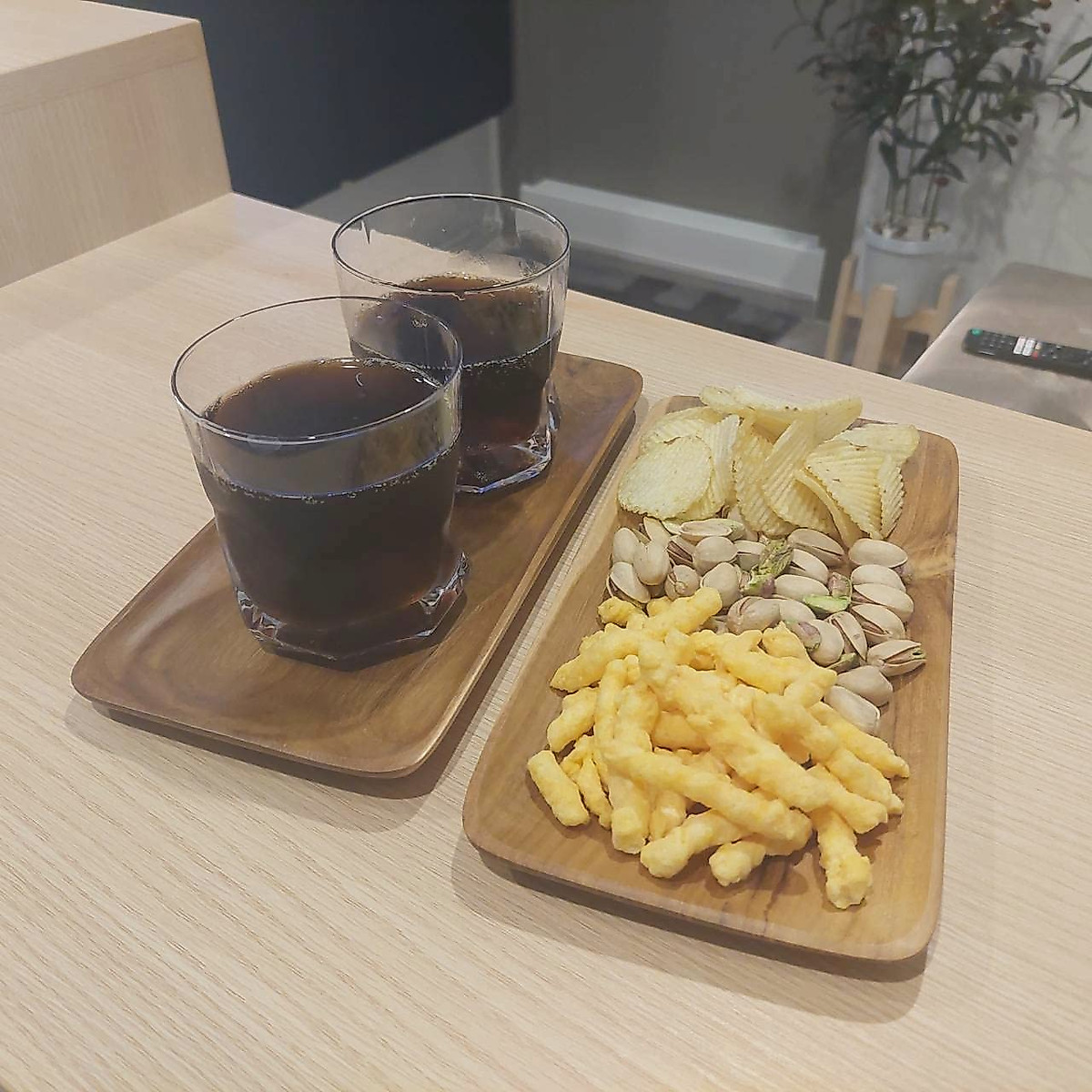 Cozinest Serving Platter Teak Wood – Rectangular Serving Tray 5 x 10 inches Party Wooden Platters Wood Tray for Display Fruit Snacks Dessert Appetizer Sushi Food Decorative (Natural Wood 1)