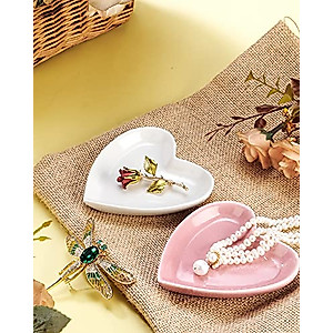 JAMEND CLXP Pink Heart Jewelry Tray, Engagement Wedding Ring Dish Earring Holder for Newlyweds, Sweet Gift for Mother Girls Women, Ceramic.NO ROSE.