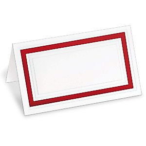 White 38lb Cover Stock Folded Place Cards with Red Foil Border, Micro-Perforated, 2" x 3 1/2", 100/Pack, Laser and Inkjet Compatible