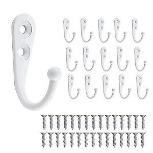 Hitefu 15PCS White Wall Mounted Coat Hooks, Heavy Duty Metal Single Prong Robe Hook, Rustproof Wall Hanger Hooks for Towel Hat Bag on Livingroom, Bathroom, Kitchen
