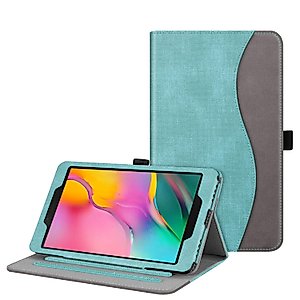 Fintie Case for Samsung Galaxy Tab A 8.0 2019 Without S Pen Model (SM-T290 Wi-Fi, SM-T295 LTE), [Corner Protection] Multi-Angle Viewing Stand Cover with Pocket, Turquoise/Brown