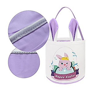 Asbtos 3 Pack Easter Basket, Bunny Baskets for Kids with Cute Rabbit Ears Stripe Storage Gifts Candies, Blue, Pink, Purple(9 x 9 x 14 inches)