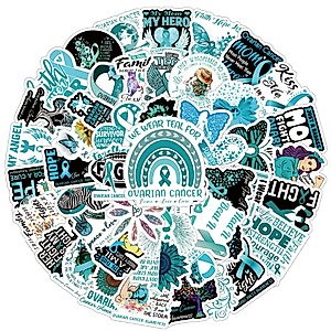 61 Pcs Ovarian Cancer Awareness Ribbons Vinyl Decals Waterproof Stickers for Helmet Laptop Phone Water Bottles for Aldults for Birthday Halloween Party Supplies Decoration Favors