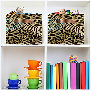 Animal Zebra Tiger Print Storage Bin Kids Women Canvas Compressible Organizer Storage Cube with Handle Storage Basket Box for Bedroom Closet Shelves 2PCS