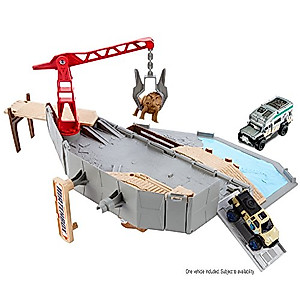 Jurassic World Toys Matchbox Harbor Rescue Playset, Dock, Ramps, Crane, Habitat Pen, Push Button Trigger, Triceratops Dino Action Figure, Off Road vehicle, Folds Up for Easy Storage, Portable