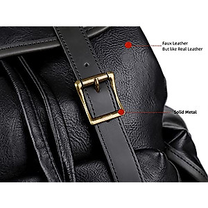 Leather 15.6 inch Laptop Backpack Hiking Camping Backpack Satchel Bookbag Travel Business Casual Backpack CN-01 (Black)