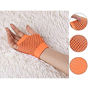 Allegra K Women's Fingerless Mesh 1980s Fancy Dress Party Costume Accessories Fishnet Gloves Long-1Pair Orange