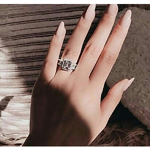 LVTING Princess Cut Cubic Zirconia Ring 925 Silver Engagement Wedding Ring CZ Simulation Diamond Ring Gorgeous Personality Square Wheel Ring Marriage Studded Ring for Women (7#)