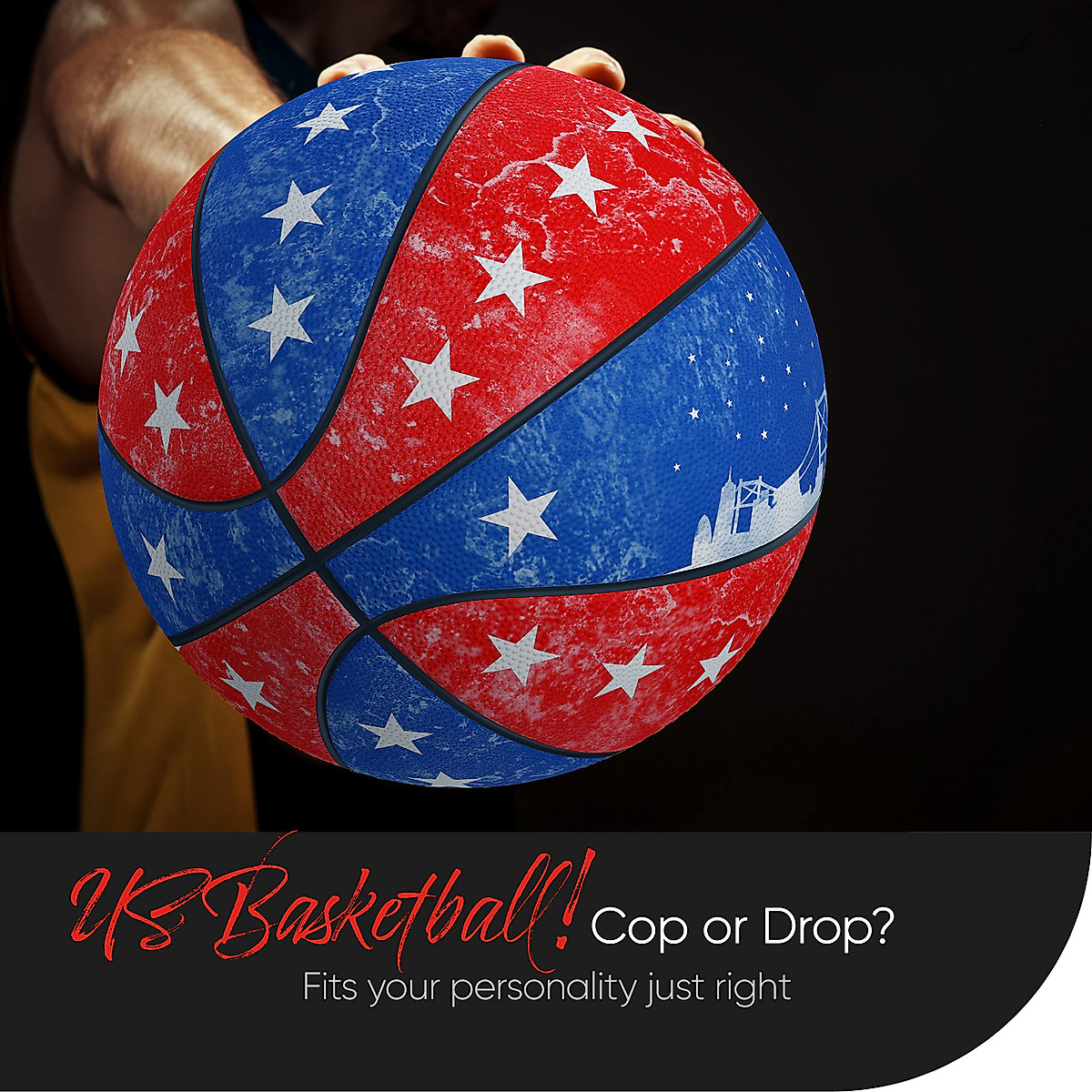 Millenti Basketball American Flag Stars and Stripes High-Visibility, Easy-to-Track Designs, Patriotic USA Basketball Red, White & Blue - Size 7, BB0407RWB