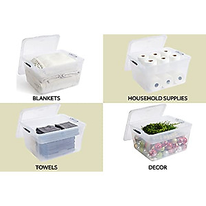 Rubbermaid 71 Qt. Cleverstore Clear Bundle with Tray Inserts, Pack of 4, Clear Plastic Storage Bins with Built-In Handles to Maximize Storage, Great for Large and Small Items