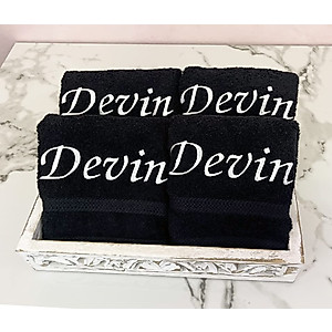 Custom Embroidered Washcloth Towel Set for Body and face. 100% Soft Cotton Embroidered Makeup Washcloths. Facial and Body Cleansing, Reusable Face and Body Towel Set. Set of Four. (Black)