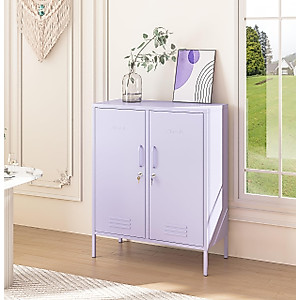 Aiasuit 2 Doors Lockable Metal Storage Cabinet 3 Tiers Shelf Multifunctional Storage Organizer Detachable Shelves Easy to Assemble Purple Size: 39.37”H x 31.5”W x 14.96”D