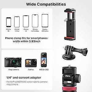 57.48 inch Extendable Selfie Stick Phone Tripod for Action Camera w Smartphone Clamp Extension Pole, for GoPro for Sony Canon Vlogging Cams for iPhone 14 13 Pro Max ULANZI MT-71