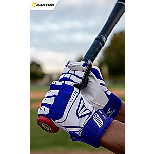 Easton Baseball Walk Off Power Leverage Adult Batting Gloves, White Royal, Small