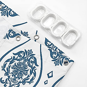 SUMGAR Boho Damask Flowers Shower Curtain Blue and White, Retro Ogee Pattern Bathroom Curtains, Classic Paisley Totem Moroccan Beach Fabric Shower Curtains Set with Hooks 72x72 Inches