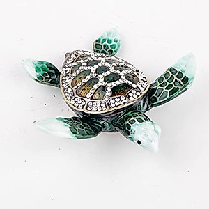 SEVENBEES Small Green Sea Turtle Trinket Box Hinged Hand Painted Enameled Sea Turtle Figurine Jewelry Box Gift for Home Decor