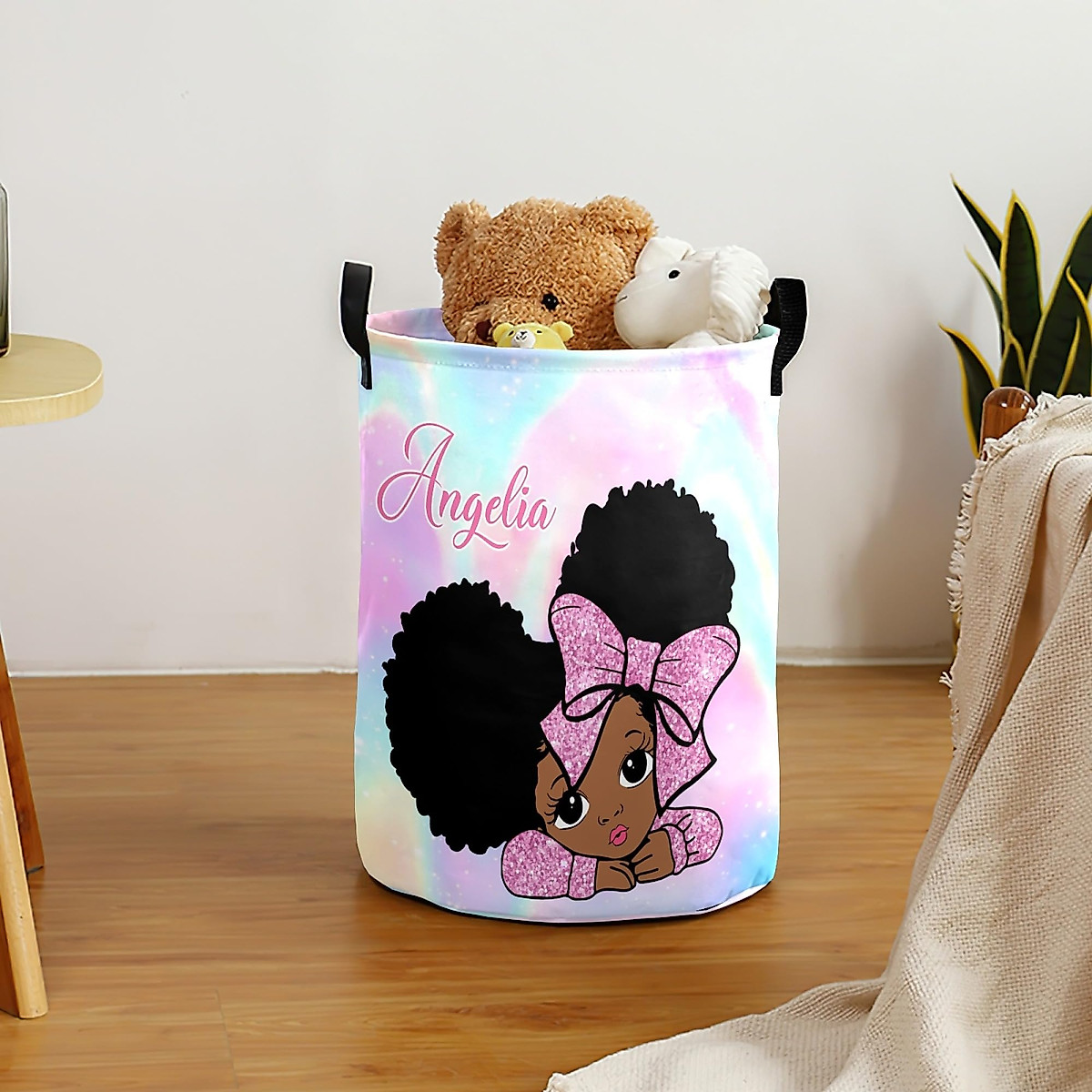 Generic Waterproof Laundry Hamper for Girls Kids Baby, Cute Pink Laundry Basket with Handle, Custom Nursery Hamper with Name