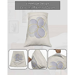Edwiinsa Purple Flower Pillow Covers Standard Size Set of 2 20x26 Bed Pillow, Modern Abstract Art Yellow Lines Plush Soft Comfort for Hair/Skin Cooling Pillowcases with Envelop Closure