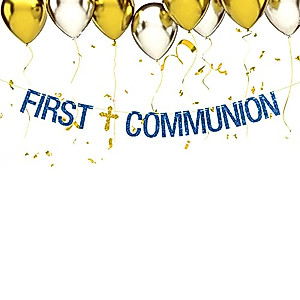 Royal Blue Glitter First Communion Banner - God Bless Banner - Kid's First Communion Party Decorations