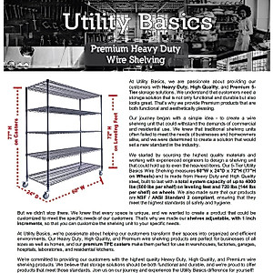 Utility Basics 60" x 24" x 72" Black 5-Tier Wire Shelving NSF 4000 LBS Max Capacity Heavy Duty Steel Storage Rack for Warehouses, Garages, Hospitals, Kitchens, and Commercial Spaces w/Premium Wheels