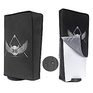 MASiKEN Dust Cover for PS5 Disc and Digital Edition, Waterproof Nylon Fabric PlayStation5 Console Cover Accessories, Protective Soft Neat Lining Anti Scratch, Easy Access Cable Port (Angry Owl)