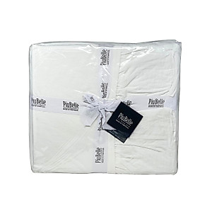 Piubelle Portugal Solid White 3pc Duvet Cover Set with Single Flange Fringed Edges Shabby Chic French Farmhouse Style Comforter Quilt Cover 100% Cotton Luxury (King)