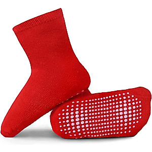 QIYIENDIAN 6 Pairs Non Slip Cozy Warm Crew Socks with Grips for Baby Infant Toddler Kids Boys Girls（5-7 Years，3-Multicolor B）