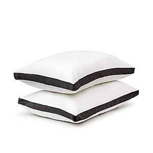 CHATEAU HOME COLLECTION Tencel Eucalyptus Queen Size Sheet Set & Standard Pillows Set of 2 Combo- Ivory Silky Soft Breathable Sheets & White Supportive Soft Pillow Design with Dark Grey Stripes
