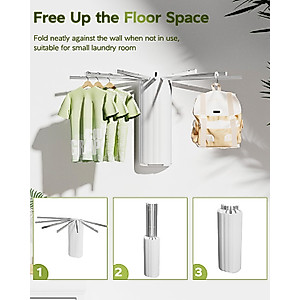 Vikaqi Wall Mounted Laundry Drying Rack, Foldable Wall Octopus Clothes Drying Rack Folding Indoor, Towel Drying Rack Collapsible, Space Saving Drying Rack Clothing with 7 Hanging Rods