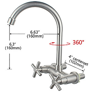 UMANYI Commercial Kitchen Faucets Wall Mount 4 inch Center Stainless Steel Brushed Nickel Utility Laundry Sink Faucet RV Faucet with High Arc Spout 2 Handle SSKF09-3