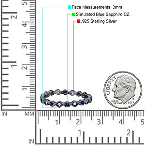 Black Tone, Simulated Blue Sapphire CZ Size-10 Full Eternity Stackable Ring Wedding Band Round CZ 925 Sterling Silver