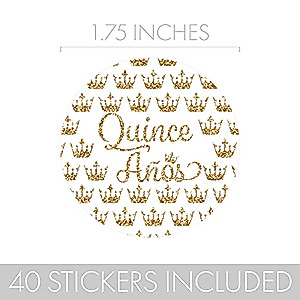 Quinceanera Party Favor Stickers - 1.75 in - 40 Labels (White and Gold)