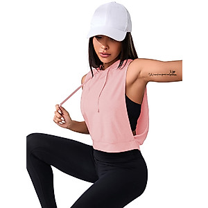 SweatyRocks Women's Sleeveless Workout Top Hooded Activewear Crop Tank Top Open Side Shirt for Athletic Exercise Running Light Pink S