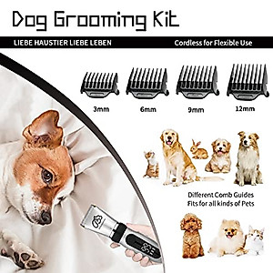 Pet Clippers Professional Dog Grooming kit Adjustable Low Noise High Power Rechargeable Cordless Pet Grooming Tools , Hair Trimmers for Dogs and Cats, Washable（IPX5), with LED Display.