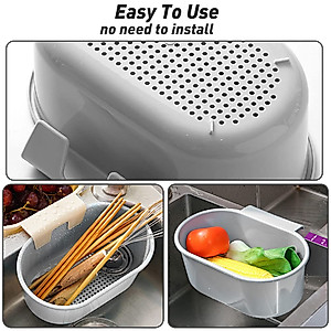 Sink Drain Strainer Basket, Abnaok Multifunction Sink Strainer Kitchen Food Catcher for Filter Kitchen Waste and Wash Vegetables Fruits (Grey)