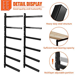 LOCKIETTA 6-Tiered Collapsible Wall Mount Lumber Storage Metal Rack, 6-Level Foldable Heavy Duty Indoor Garage Wood organizer, Outdoor Adjustable Steel Multipurpose Workshop Shelf, Holds up to 600Lbs