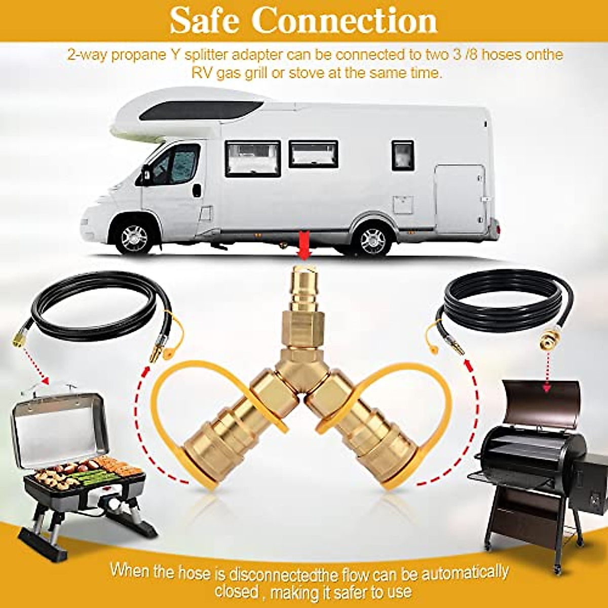 Pilarmuture 3/8” Y-Splitter Separator Natural Gas Y Splitter, Low Pressure Propane NAT Gas Quick Connect for Natural Gas Grill, Patio Heater, RV, Patio Fire Pit