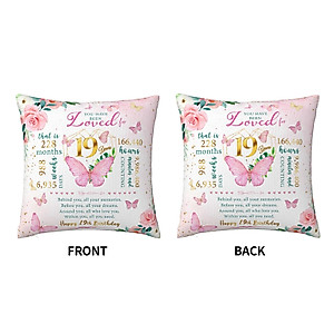 Birthday Gifts for 19 Year Old Female Pillowcase 18" x 18", Best 19th Birthday Gifts for Girls, Gifts Ideas for 19 Year Old Girls, Happy 19th Birthday Gifts for Her, 19th Birthday Decorations for Girl
