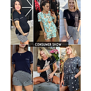 Ekouaer Womens Pajamas Sets Shorts 2 Piece Short Sleeve Lounge Sets Sleepwear Soft Pjs with Pockets Black