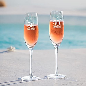50th Anniversary Champagne Flutes for Couple by S&O. Set of 2 Wedding Anniversary Champagne Flutes. Giftable Wine Glasses for Parents. 8 oz Engraved Champagne Glasses. Gift for Married Couples