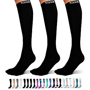 SB SOX 3-Pair Compression Socks (15-20mmHg) for Men & Women – Best Socks for All Day Wear! (L/XL, 01 – Solid Black)