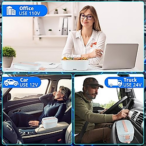 CTSZOOM Electric Lunch Box - 80W Heated Lunch Box 1.5L 4 in1 Portable Food Warmer with Detachable Dividers for Car/Truck/Office 12V/24V/110V, Leakproof Lunch Heater (Chambray)