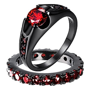 2in1 Black Bridal Ring Red Celtic Dragon Ring His and Hers Wedding Ring Sets Couples Rings for Lover Anniversary Engagement Promise Rings Bridal Sets