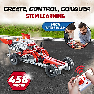 Qmecha 16 in 1 STEM RC Car – Remote Control Stunt RC Tank - 458 PCS RC Car Kit –Learning and Educational RC Snowmobile Gifts for Boys - Remote Control Cars for Kids for Boys