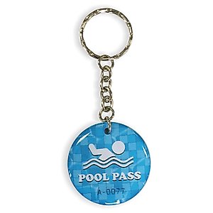 SmartSign Pool Pass Key Tags - Numbered, Box of 50, 1.5 in. Diameter Plastic with Epoxy Coating, Pool Key Chain with Ring, Blue