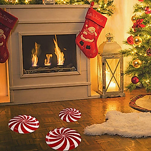Yosoo 12Pcs Floor Wall Candy Stickers, Round Red Peppermint Floor Wall Christmas Stickers, Self-Adhesive Removable Candy Decals for Festival Christmas Valentine's Day Party Decoration Supplies