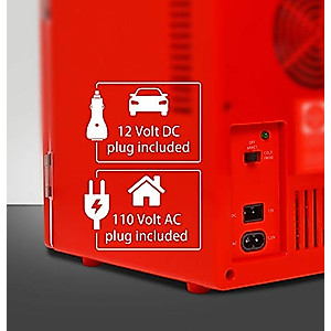 Coca-Cola Classic Coke Bottle 4L Mini Fridge w/ 12V DC and 110V AC Cords, 6 Can Portable Cooler, Personal Travel Refrigerator for Snacks Lunch Drinks Cosmetics, Desk Home Office Dorm, Red