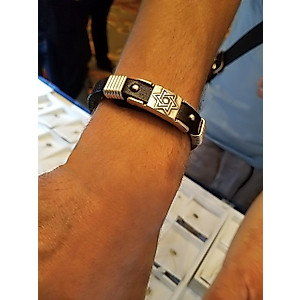 Jewish Star of David Black Men's Leather Bracelet Bar Mitzvah Gift